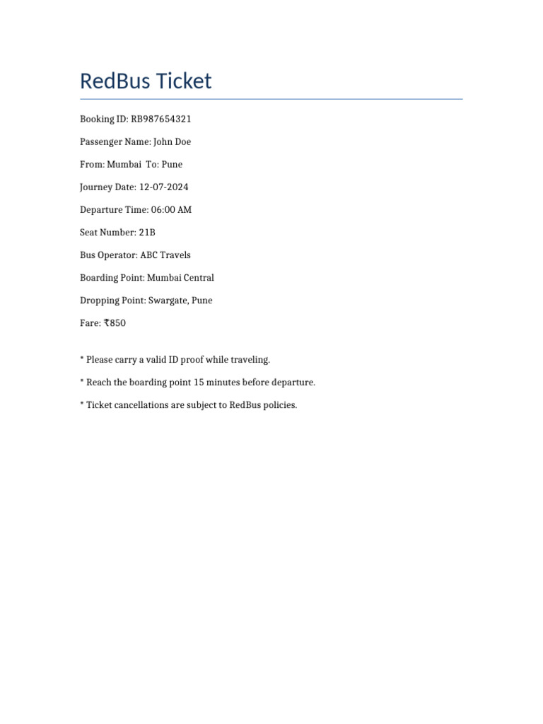 RedBus Ticket | PDF