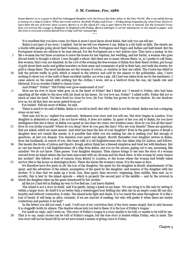 Coetzee Foe Chap 3 | PDF