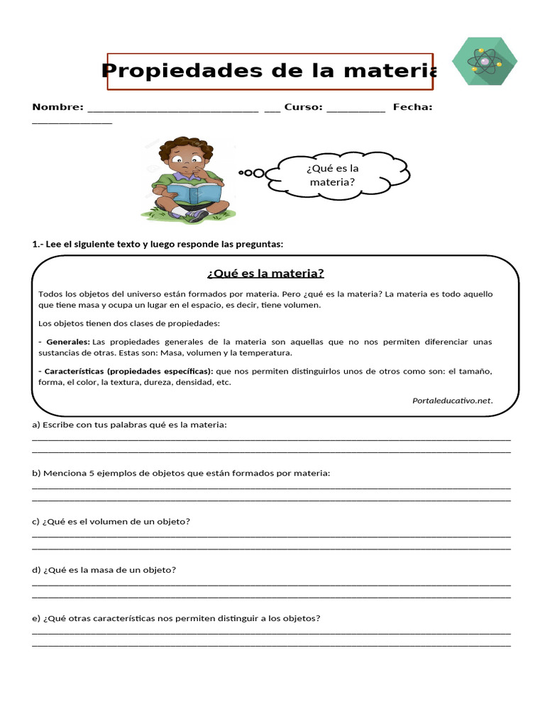 Guía de propiedades de la materia para primaria | PDF | Importar | Masa