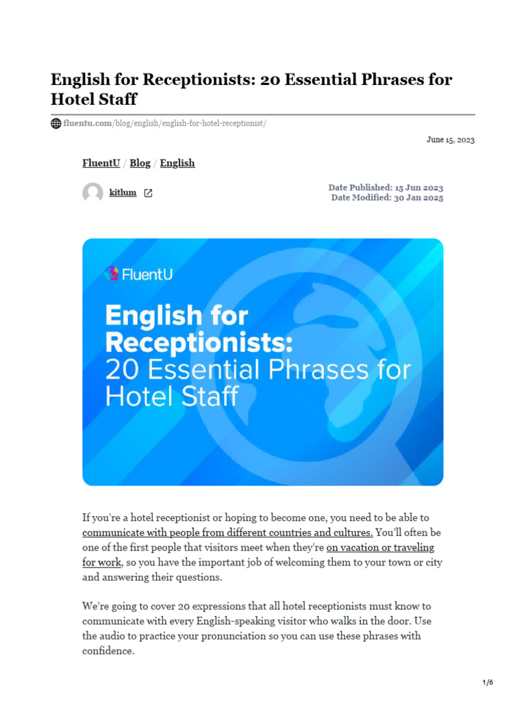 English For Hotel Receptionist | PDF