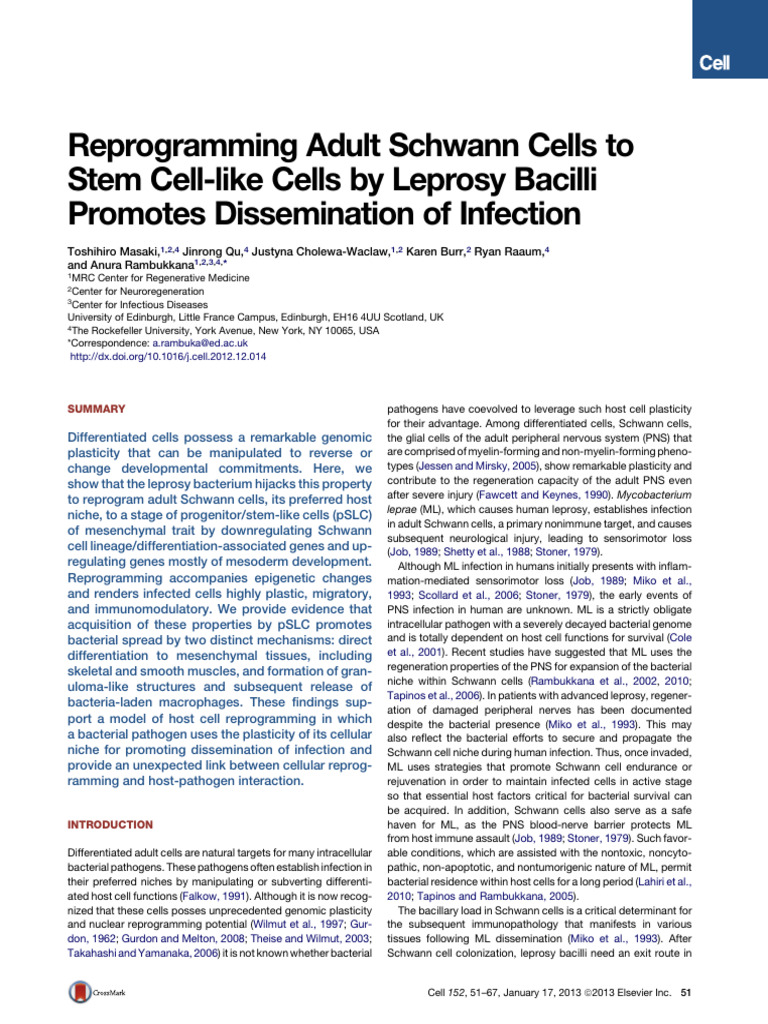 Leprosy Bacilli Reprogram Schwann Cells | PDF | Macrophage | Cellular Differentiation