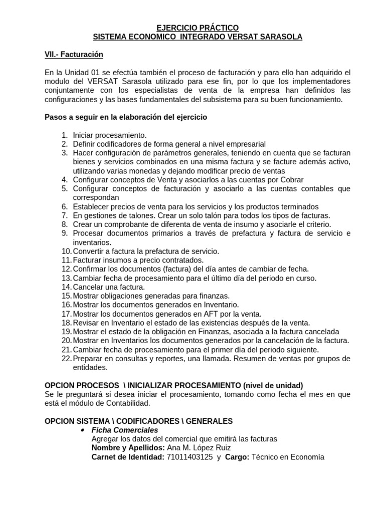 Ejercicio Versat Facturación | PDF | Factura | Contabilidad