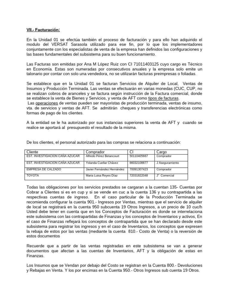 Ejercicio Versat Módulo Facturacion | PDF | Factura | Contabilidad