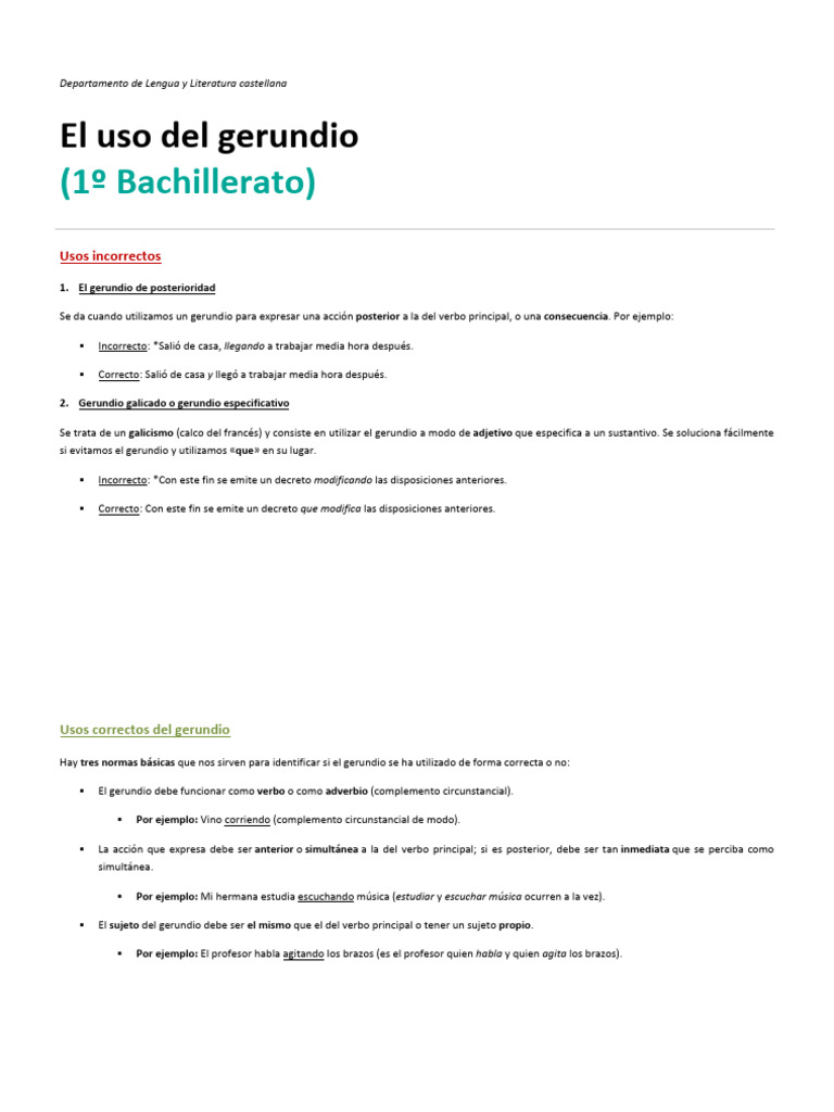 Uso correcto del gerundio en español | PDF