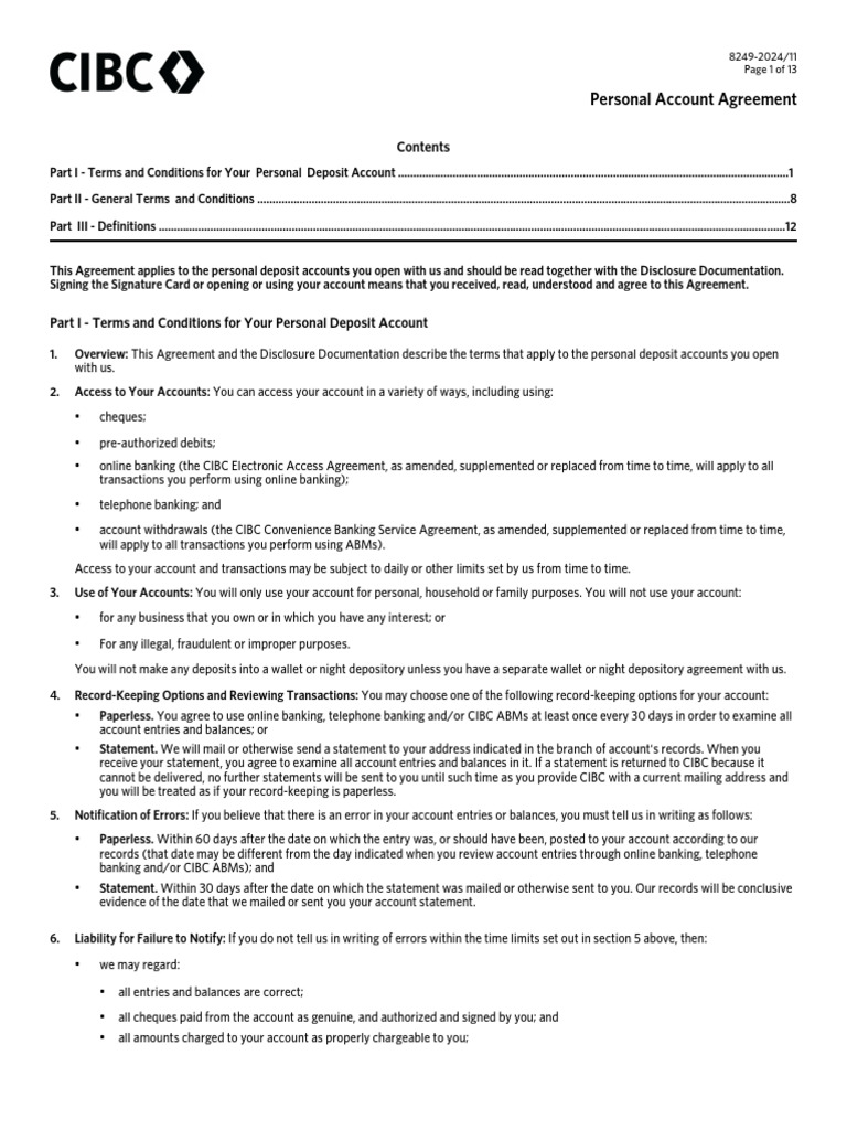 personal-account-agreement-en | PDF | Cheque | Overdraft