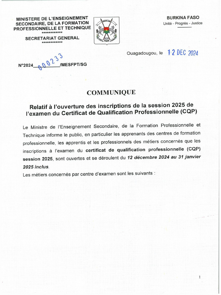 Communiqué CQP 2025 | PDF