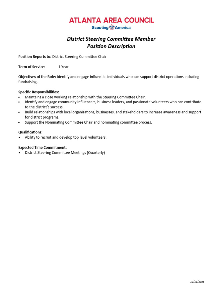 District Steering Committee Member Job Description | PDF