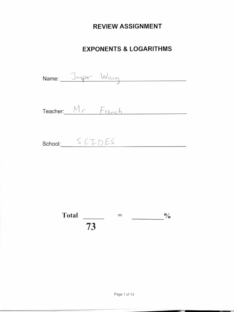 ,Pre-Calculus 12, Log And Exp | PDF