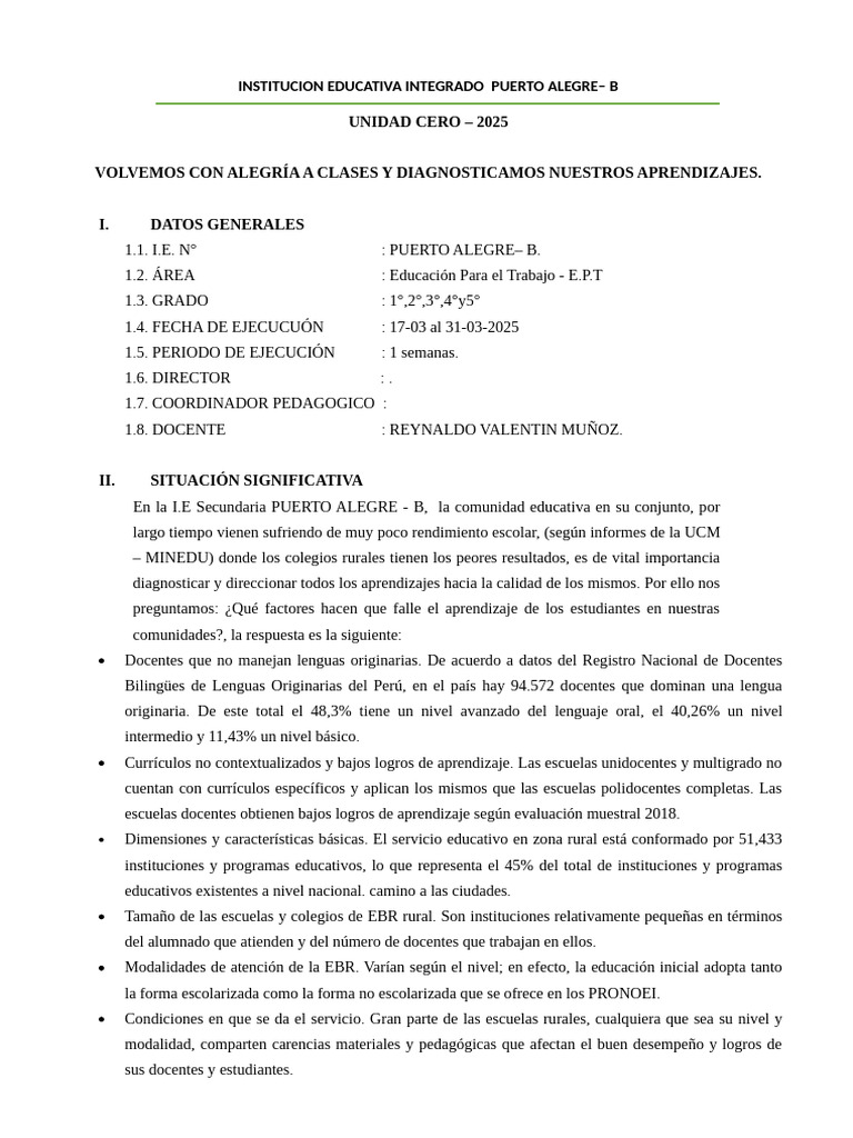 Ept Unidad Cero2025 | PDF | Evaluación | Escuelas