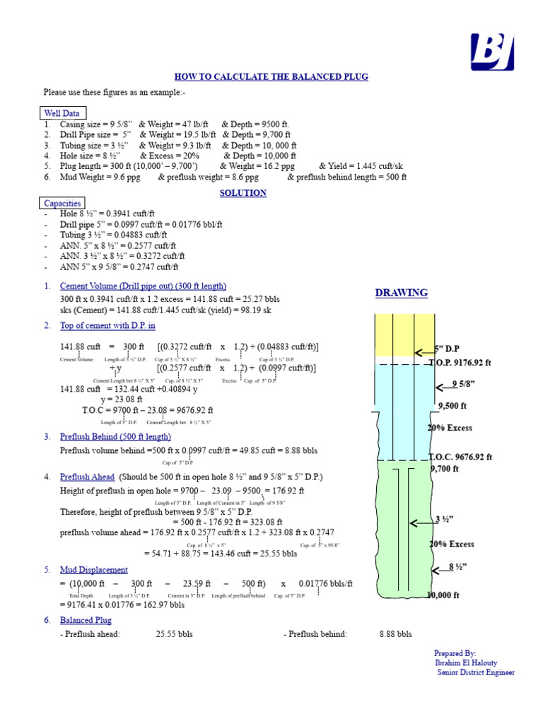 Calculate Balanced Plug for Drilling | PDF | Casing (Borehole)