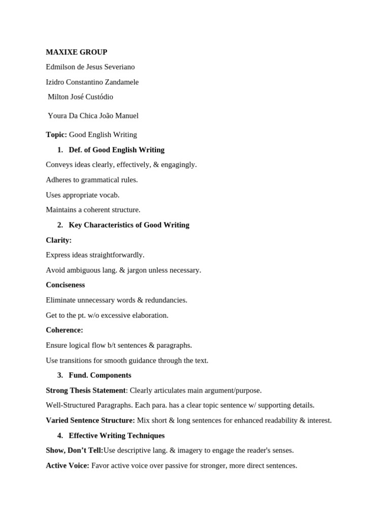 MAXIXE GROUP - Good English Writing | PDF