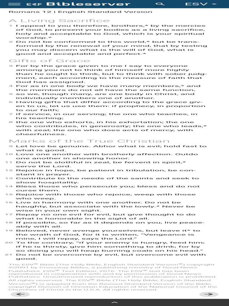 Romans 12 English Standard Version ERF Bibleserver | PDF | English ...