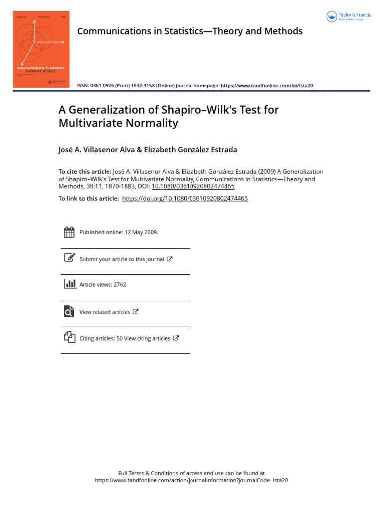 A Generalization of Shapiro Wilk S Test For Multivariate Normality ...