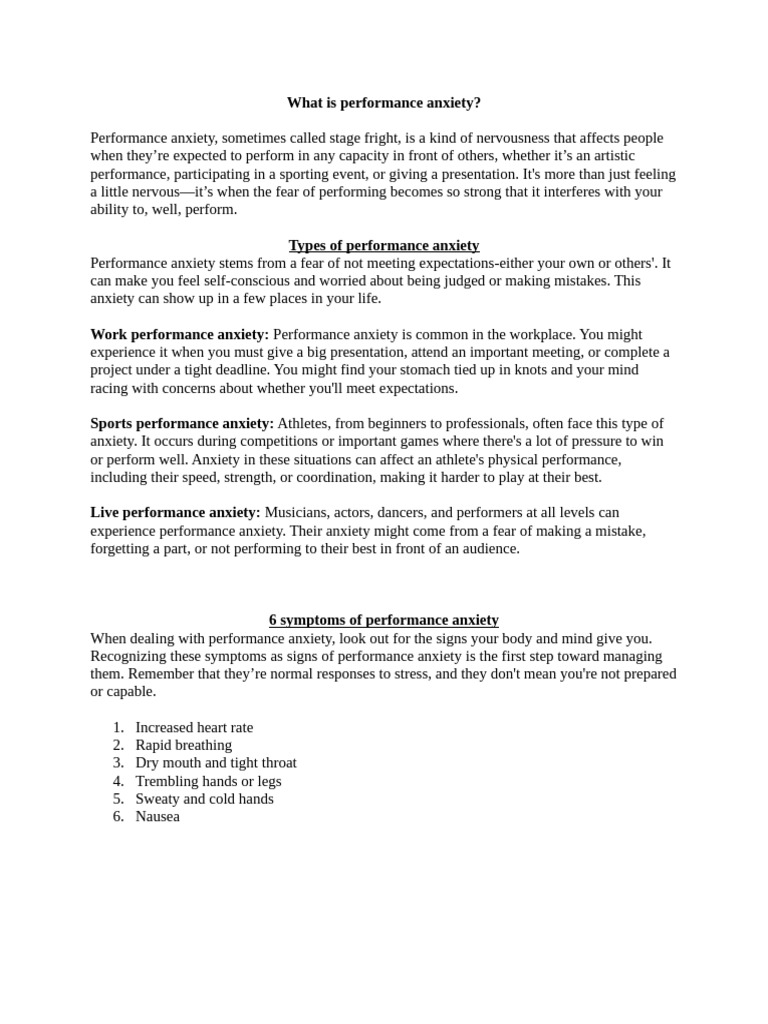 What is performance anxiety | PDF | Anxiety | Mindfulness