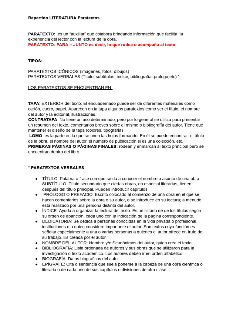 Paratextos Info Taller | PDF | Escritura | Comunicación escrita