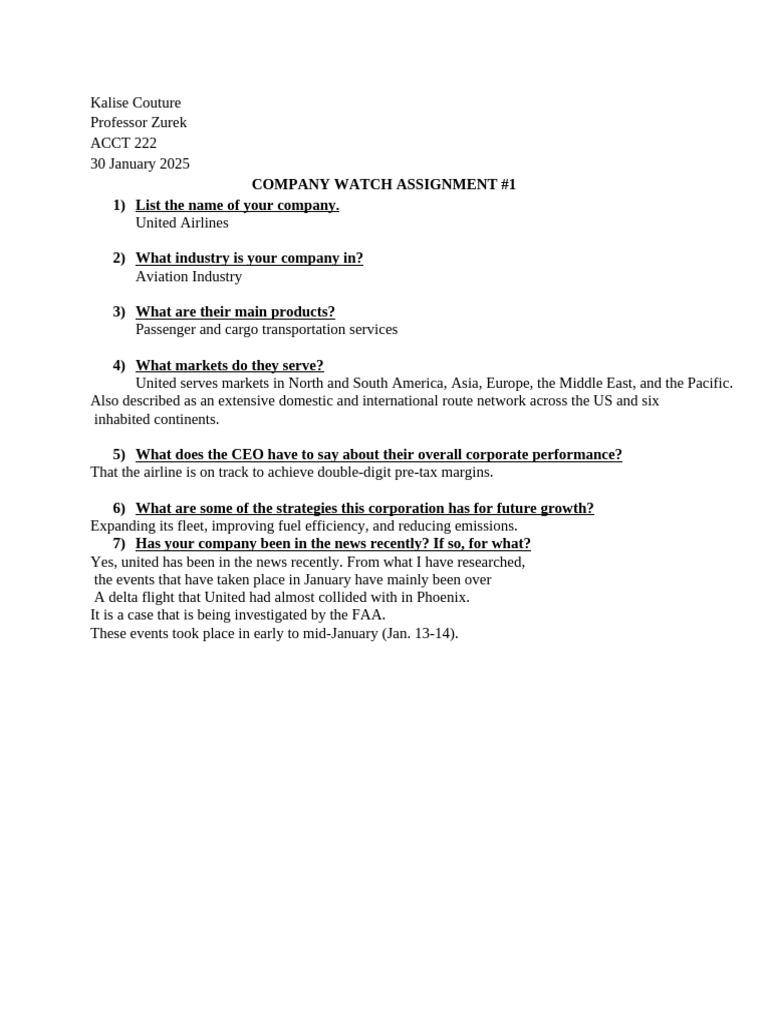 Company Watch Assignment #1 | PDF