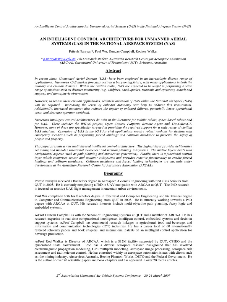 An Intelligent Control Architecture For Unmanned Aerialsystems (Uas) in ...