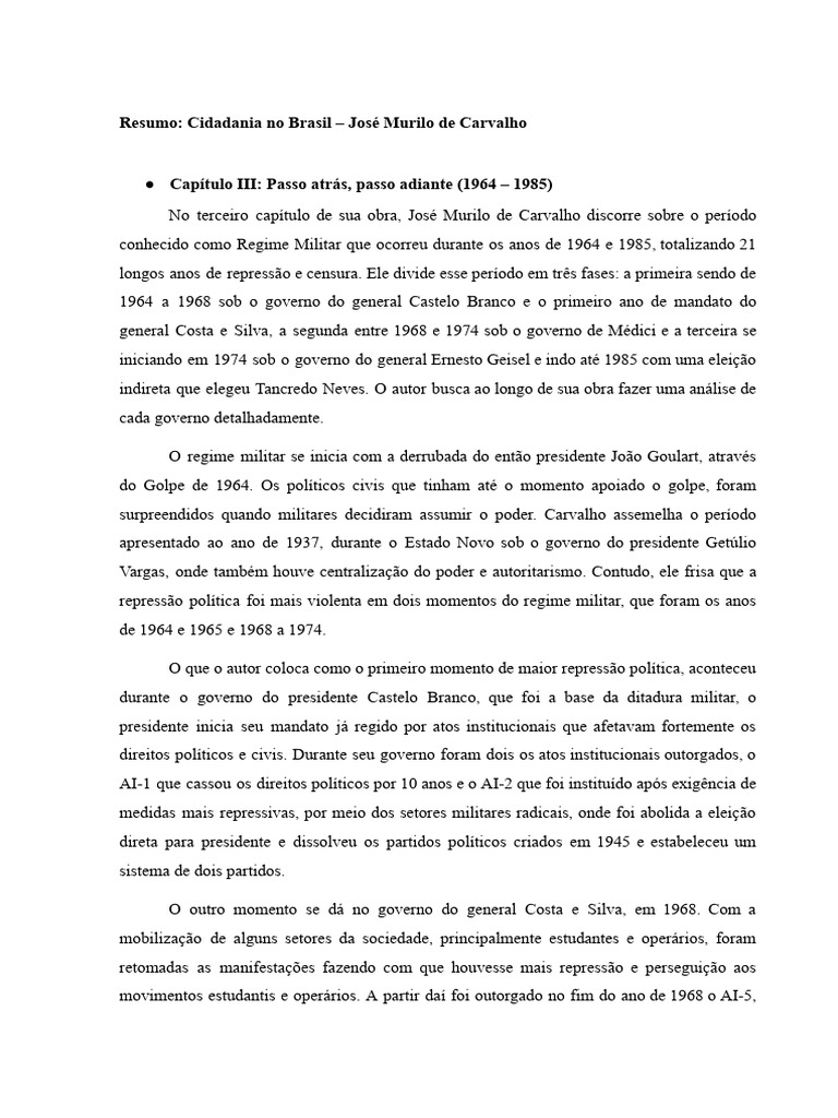 Resumo Cap. III José Murilo de Carvalho | PDF