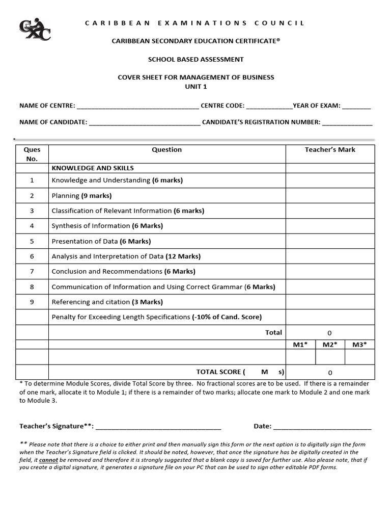Cape Mob Coversheetforesba Unit1 | PDF