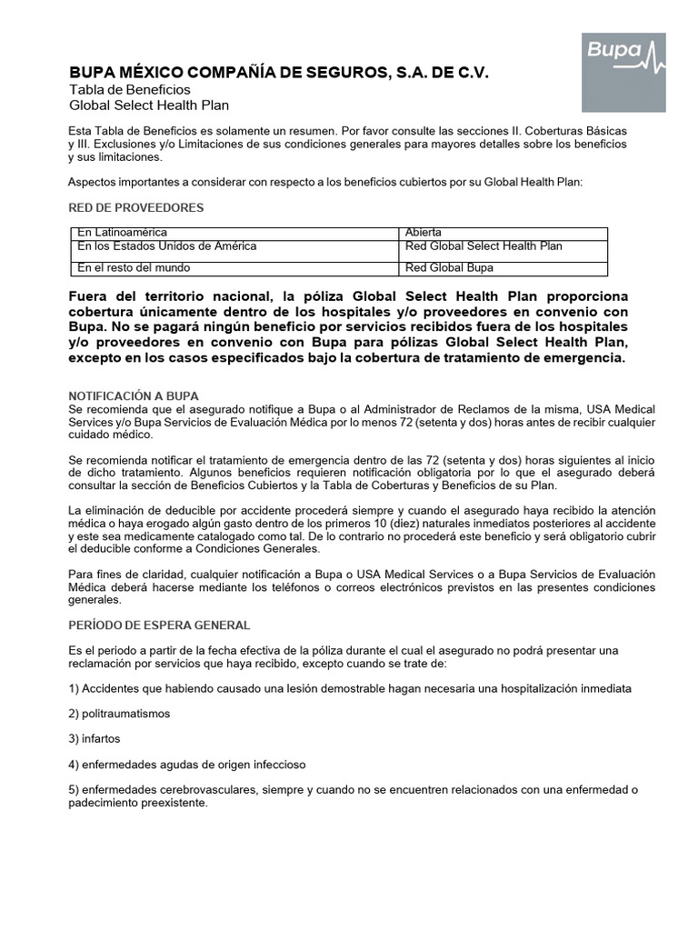 BENEFICIOS Y COBERTURAS | PDF | Póliza de seguros | Diagnostico medico