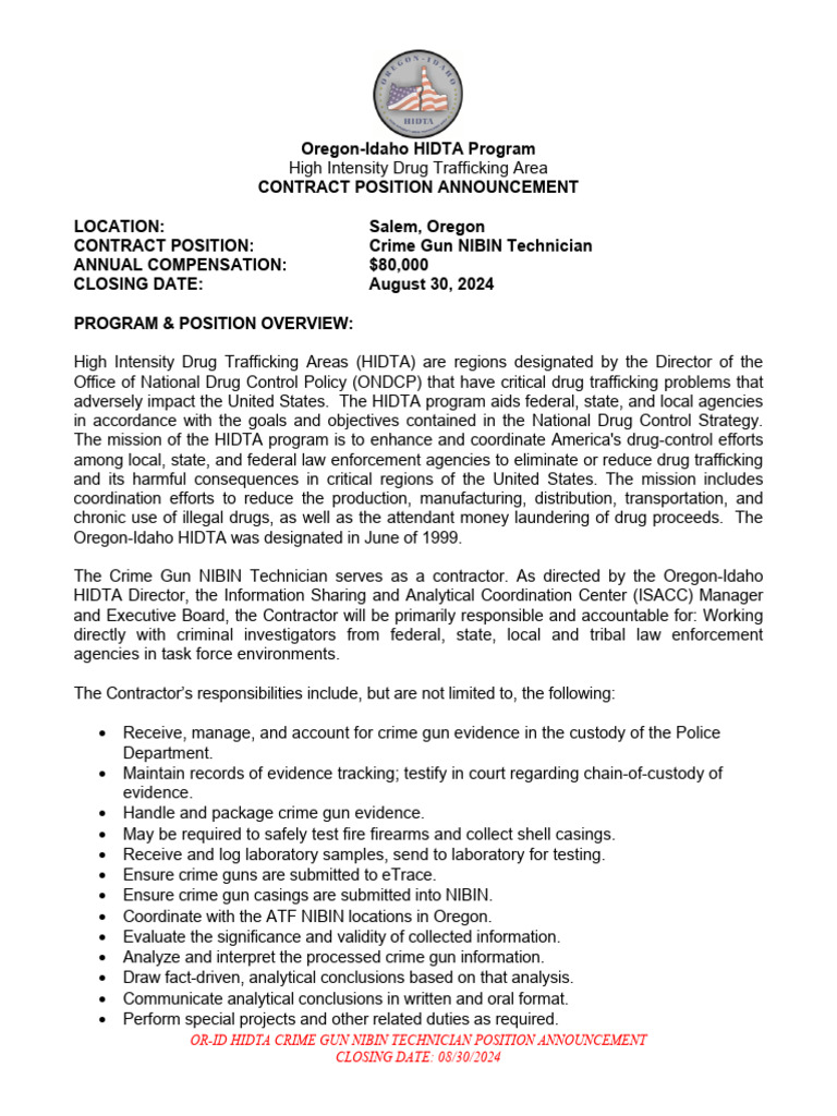 NIBIN Technician Job Posting | PDF | Illegal Drug Trade | Police