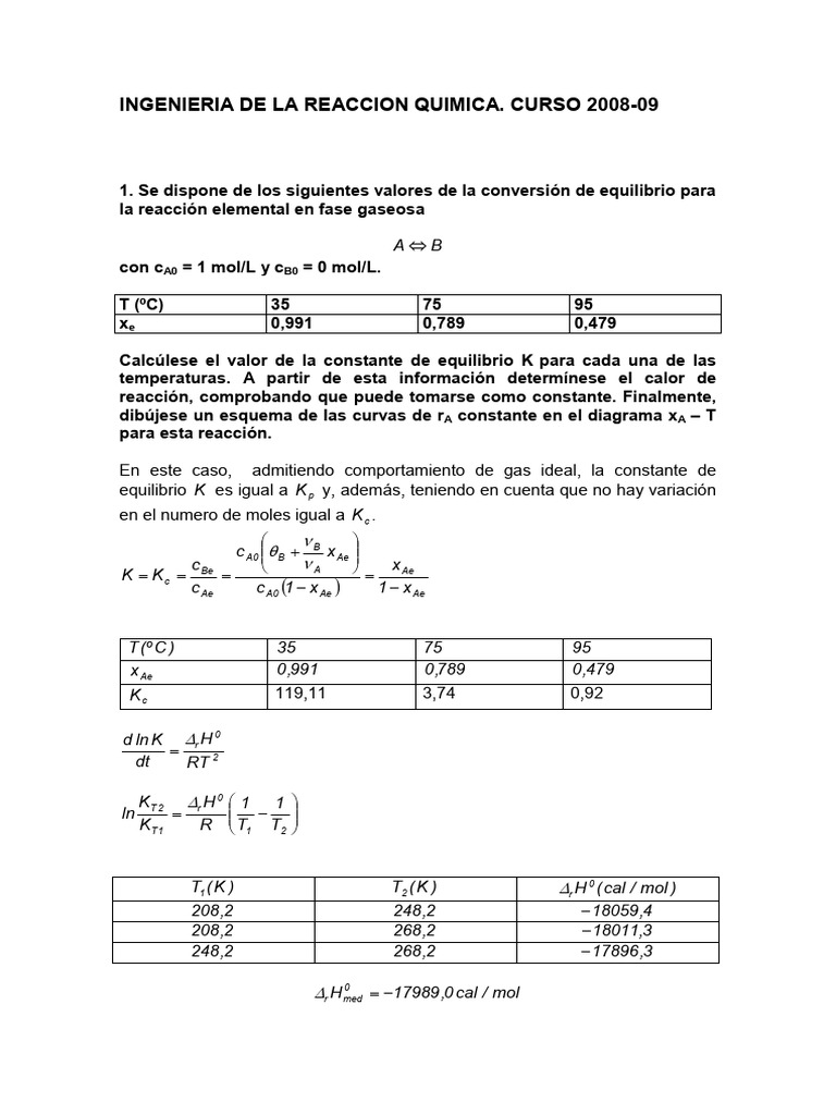 Problemas Resueltos de Reactores Quimico | PDF
