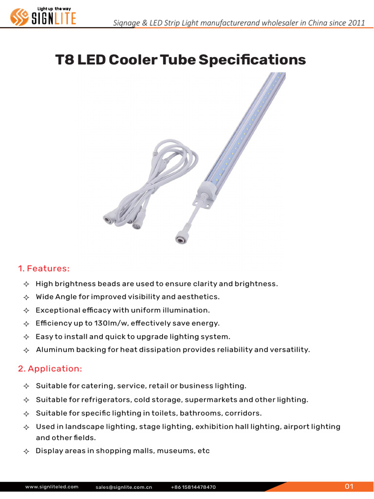 T8 LED Cooler Tube Specifications | PDF | Lighting | Electrical Components