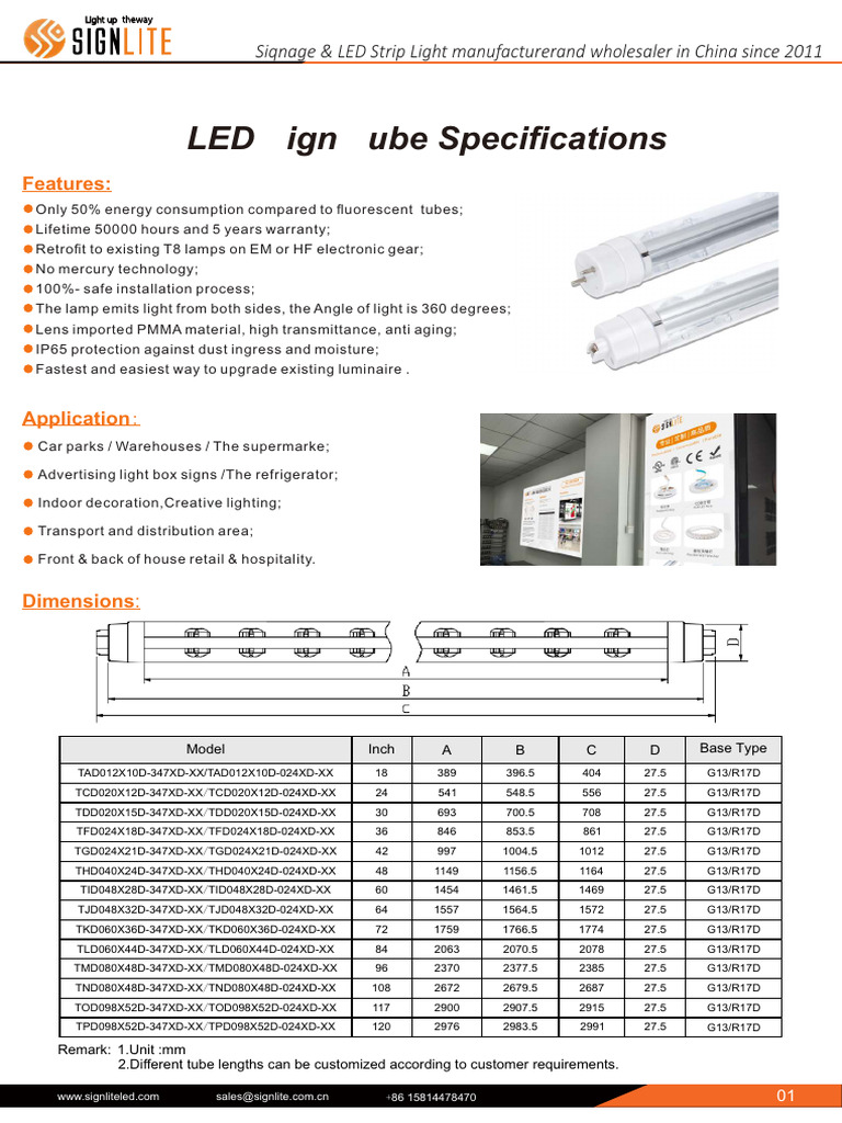 LED Sign Tube Instruction Specifications 241128 | PDF | Lighting ...
