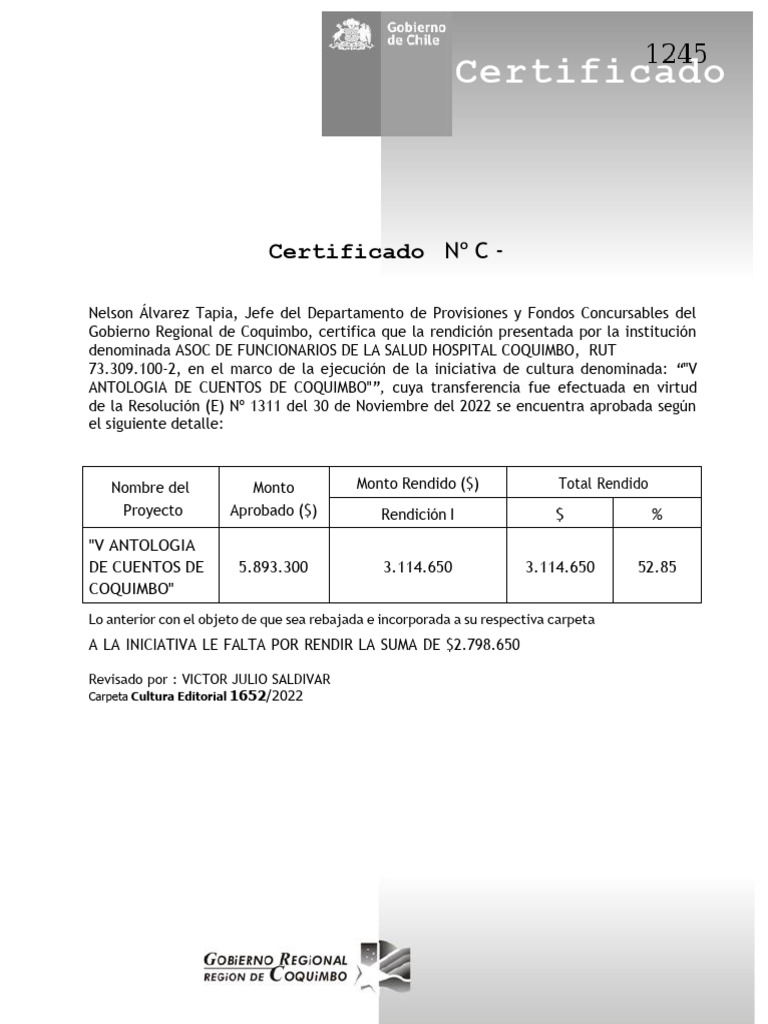 Certificado de Rendicion | PDF