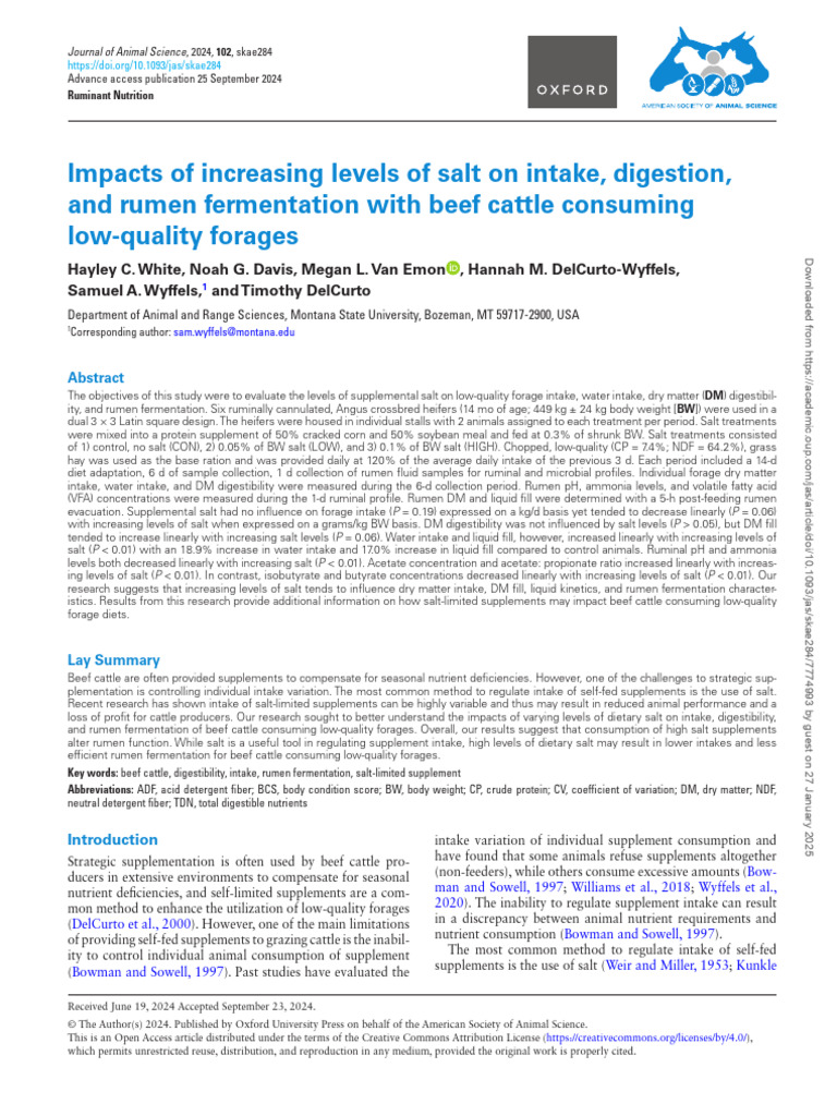 Salt Levels Impact Beef Cattle Nutrition | PDF