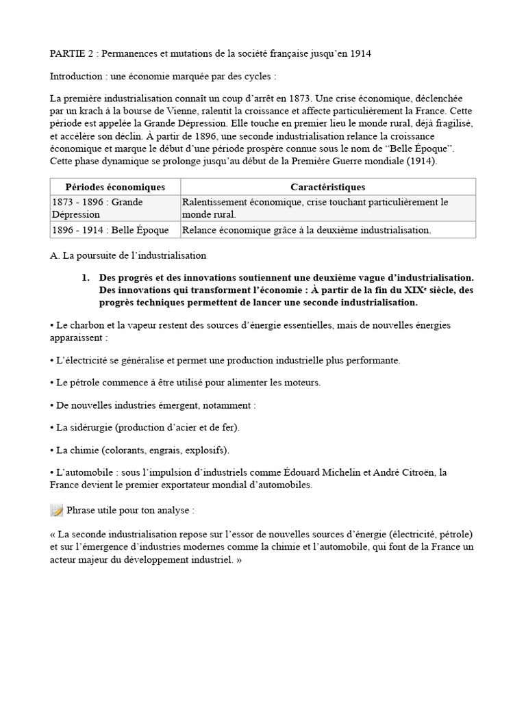 Transformations de la société française 1914 | PDF | Industrialisation ...