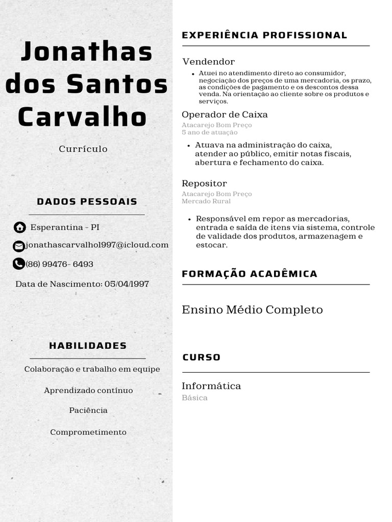 Currículo Jonathas Carvalho | PDF