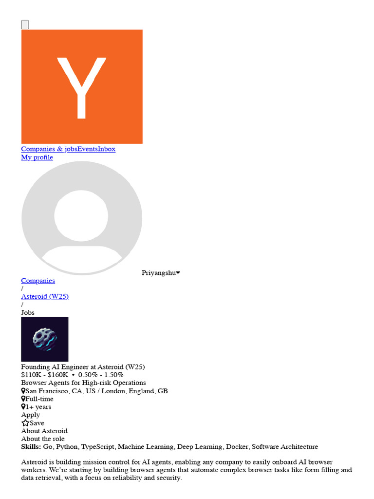 Founding AI Engineer Role at Asteroid | PDF | Artificial Intelligence | Intelligence (AI ...