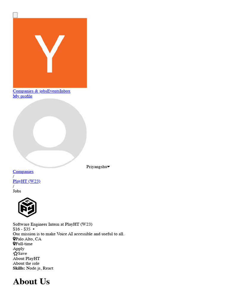 Software Engineer Intern at PlayHT _ Y Combinator's Work at a Startup | PDF | Artificial ...