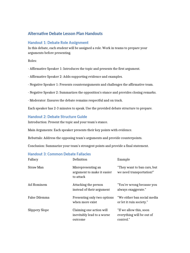 Alternative Debate Handouts | PDF