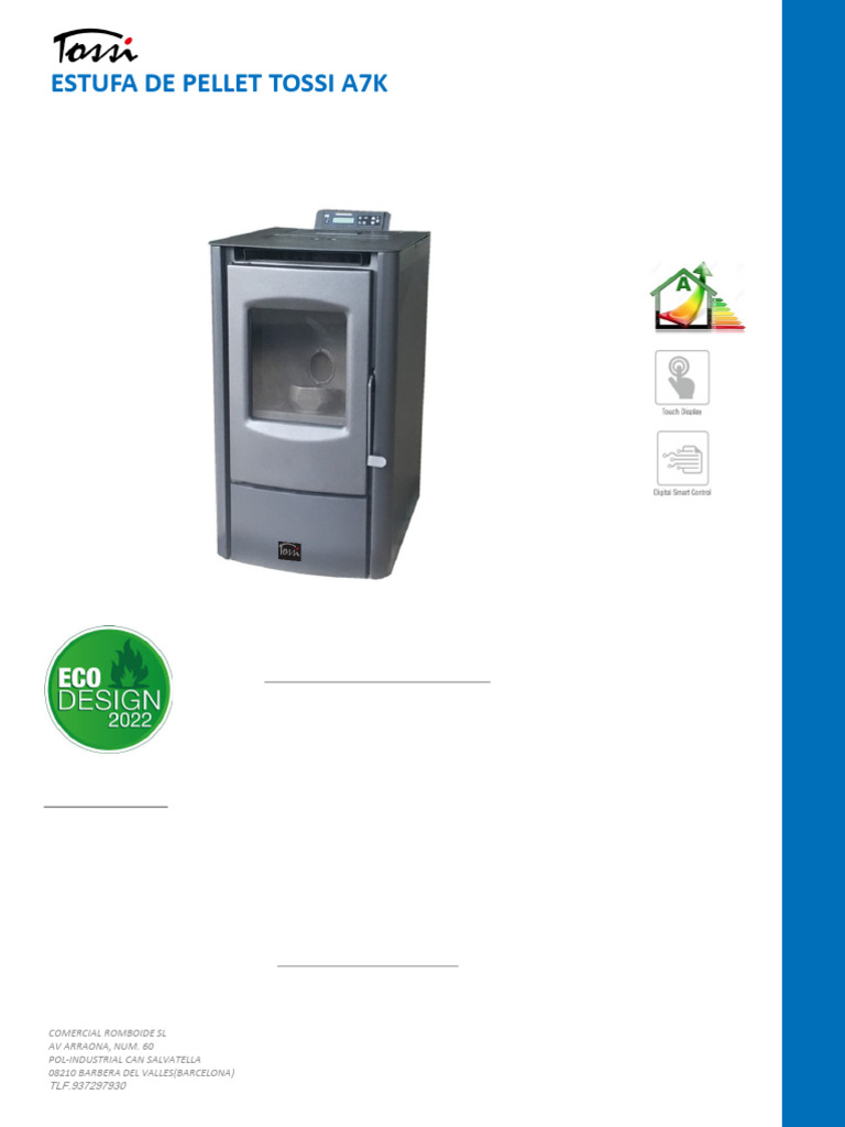 Estufa de Pellet Tossi A7K Especificaciones | PDF