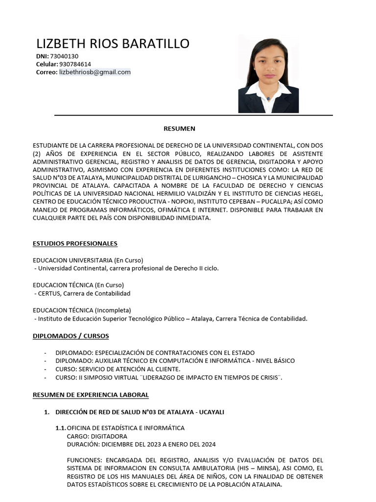 CV Lizbeth Rios 2024 | PDF | Business | Lima