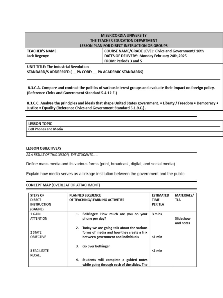 Week 8 - Civics Lesson Plans | PDF | Learning | Education Theory