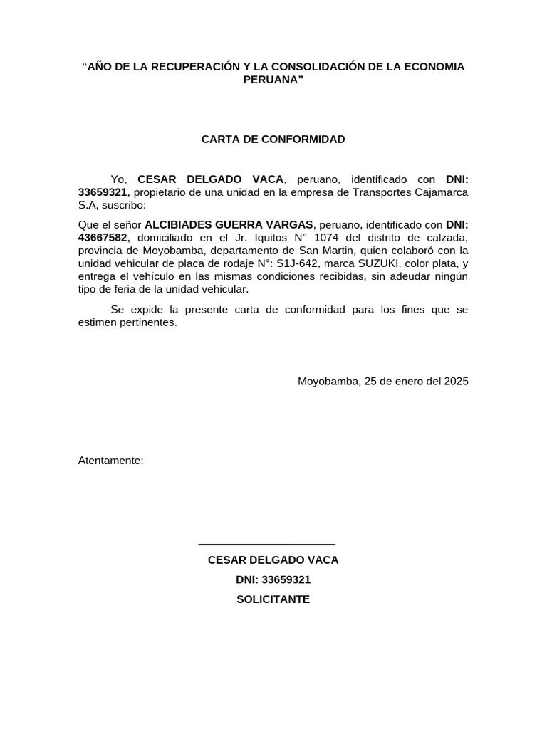 Carta de Conformidad | PDF