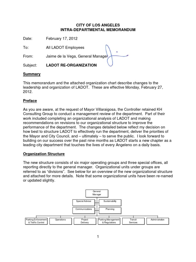 Ladot Re-Organization Memo (2012!02!17) With Org Chart-1 (1 ...