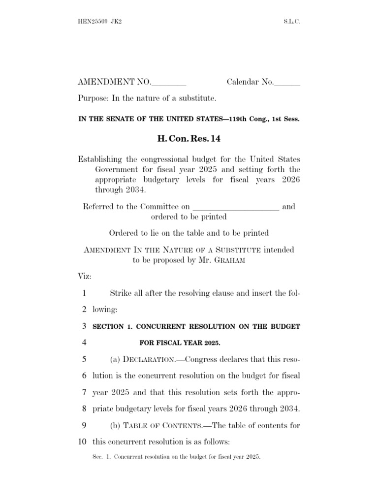 Senate Amendment H Con Res 14 | PDF | Baseline (Budgeting) | Economy Of ...