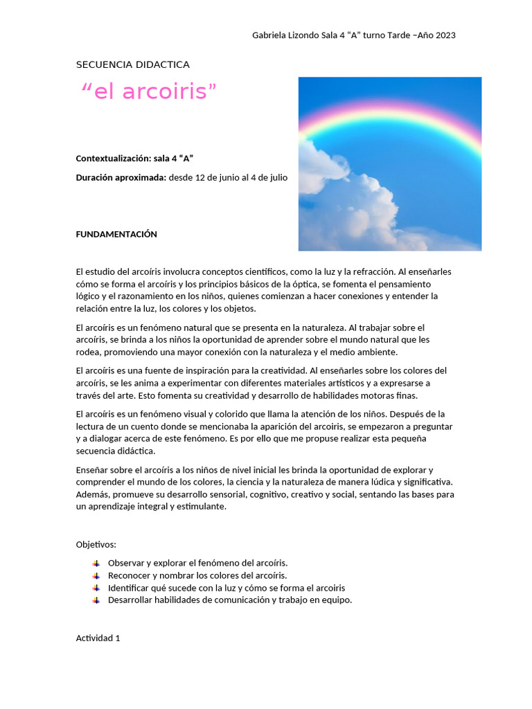 SECUENCIA DIDACTICA El Arcoiris | PDF | Arco iris | Ligero