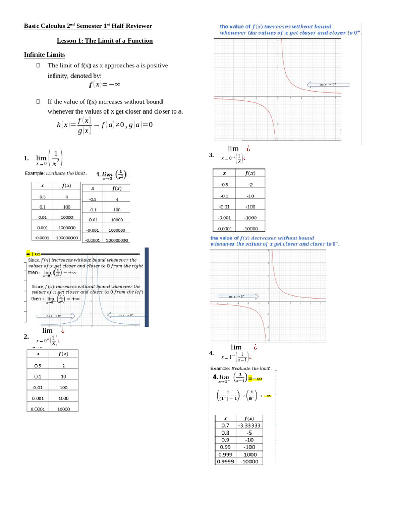 Basic Calculus 2nd Semester 1st Half Reviewer | PDF | Continuous Function | Function (Mathematics)