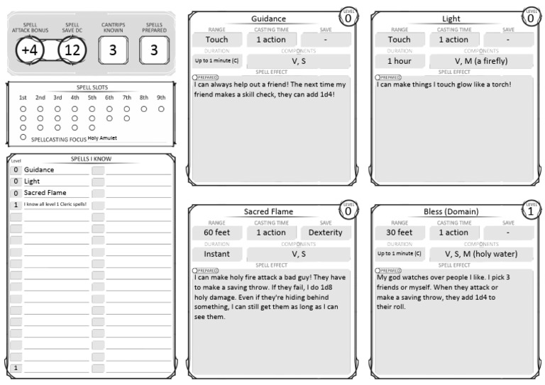 Level 1 Cleric Spells Overview | PDF
