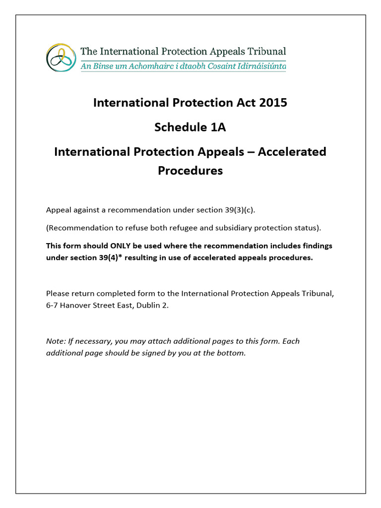 Notice of Appeal Accelerated Appeal Procedures Refugee and Subsidiary ...