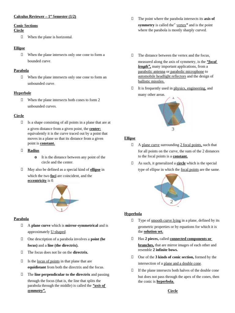 Pre Calculus Reviewer 1st Quarter 1st Half | PDF | Ellipse | Perpendicular
