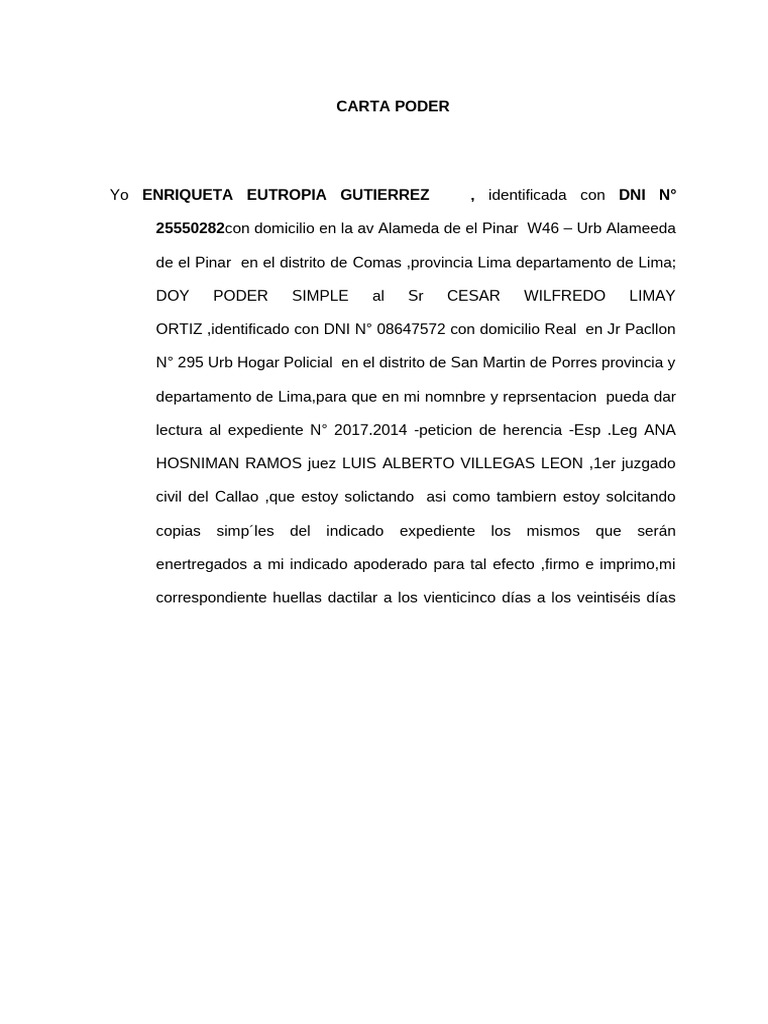 Carta Poder Simple | PDF | Gobierno y personalidad