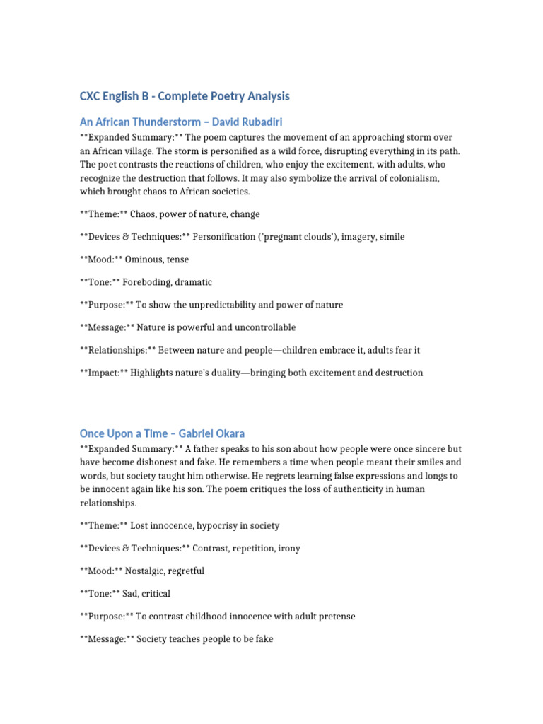 CXC English B Poetry Analysis Guide | PDF