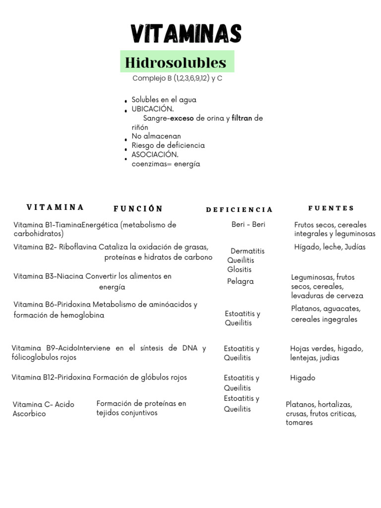 Vitaminas Hidrosolubles | PDF | Vitamina | Biomoléculas