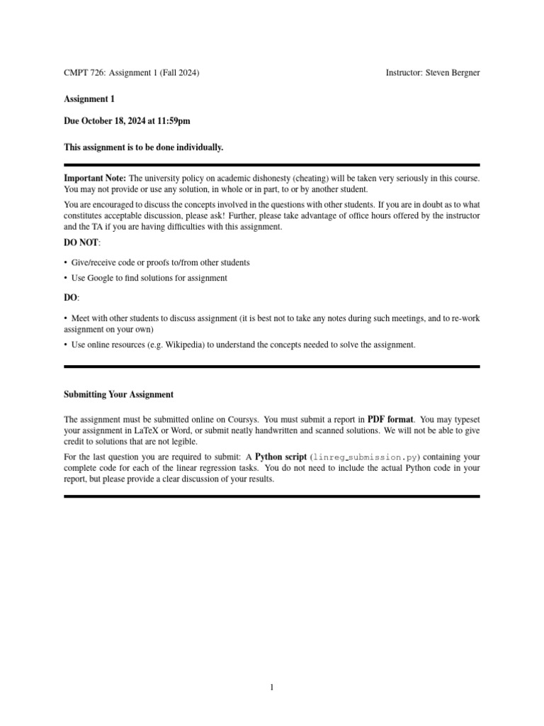 Assignment 1 (1) | PDF | Cross Validation (Statistics) | Eigenvalues And Eigenvectors
